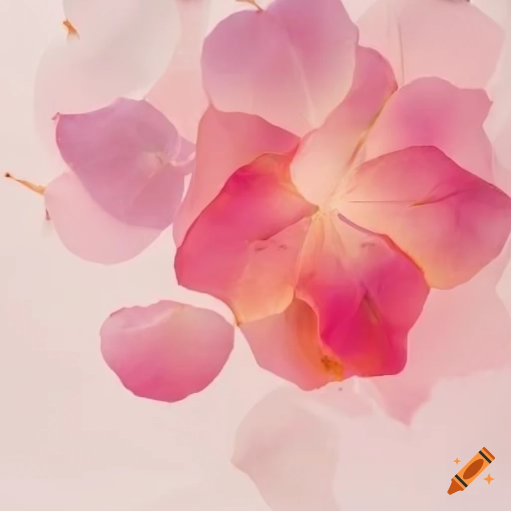 Collage of translucent flower petals on white background