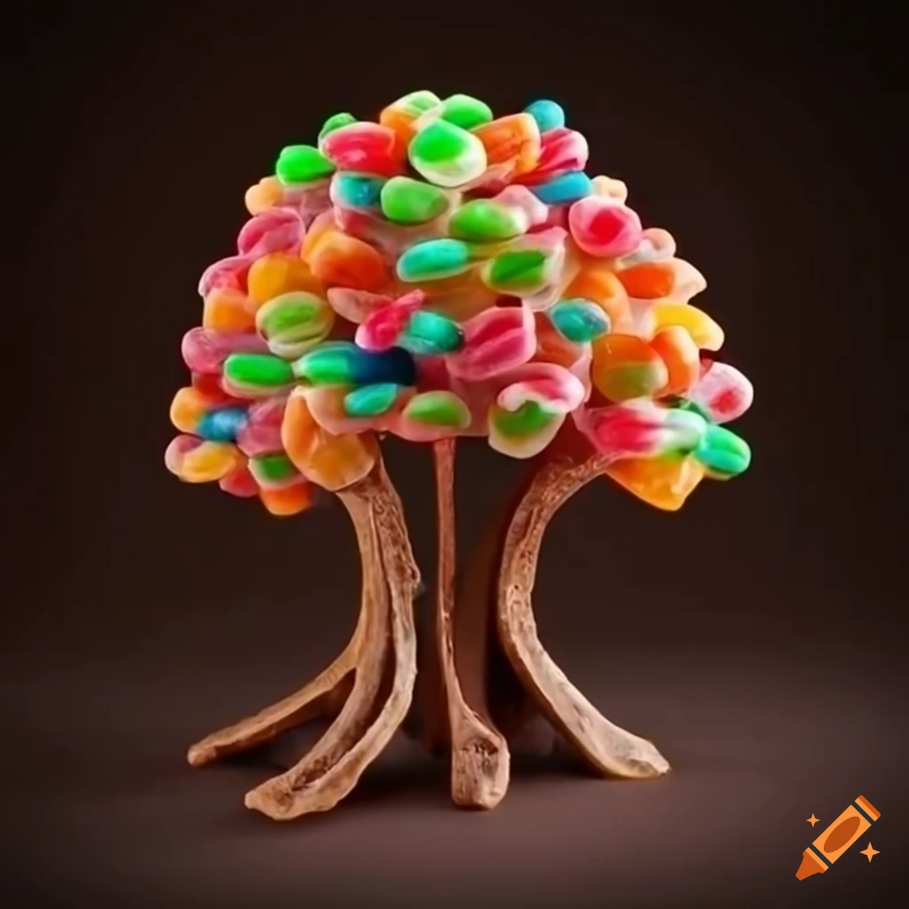 Tree made of candy and chocolate on Craiyon