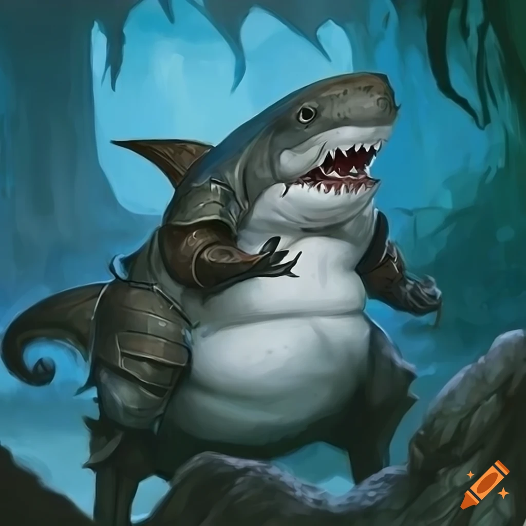 Anthro shark in light armor from Magic: The Gathering on Craiyon