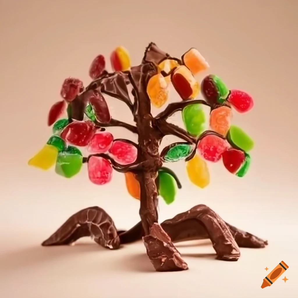 Tree made of candy and chocolate on Craiyon