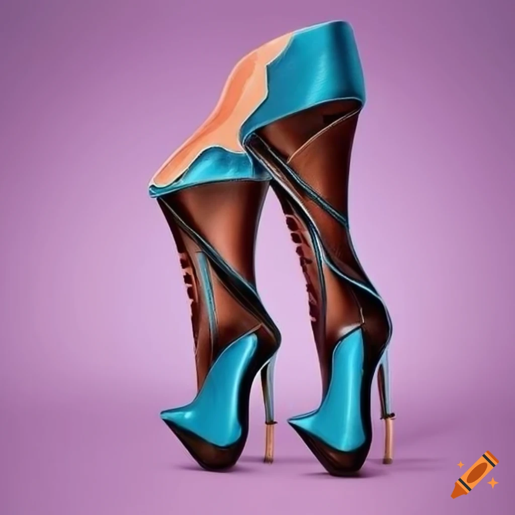 Surrealistic abstract high heels in chocolate brown and blue on Craiyon