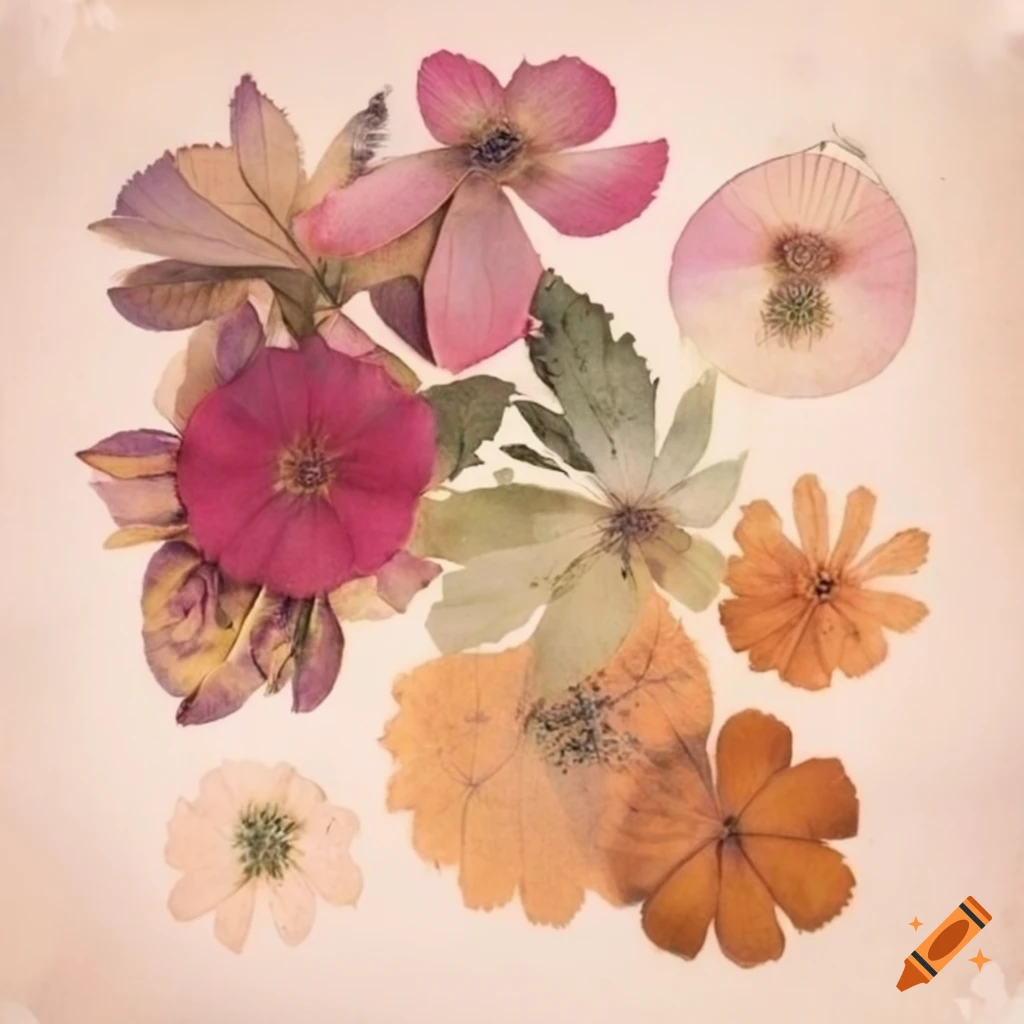 Vintage pressed flowers and leaves on Craiyon
