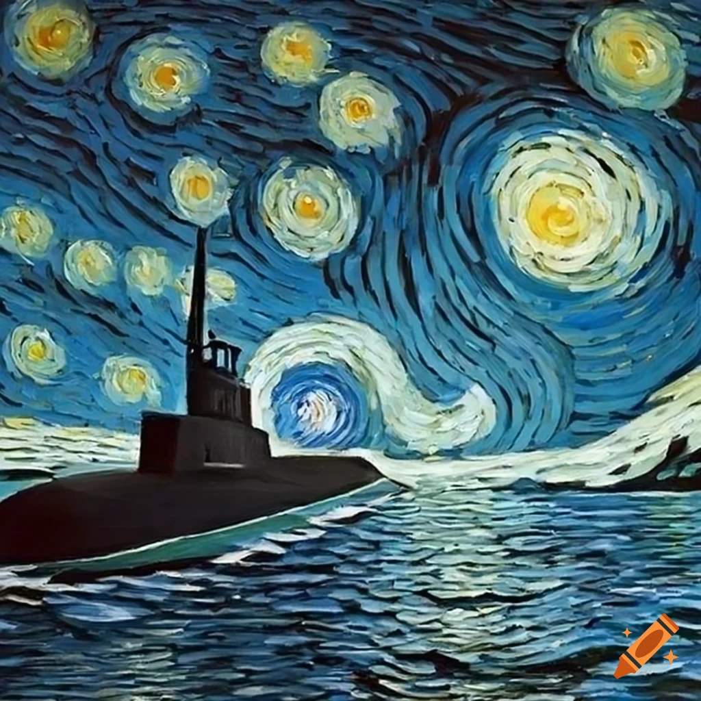 Van gogh-style painting of a submarine missile launch on Craiyon