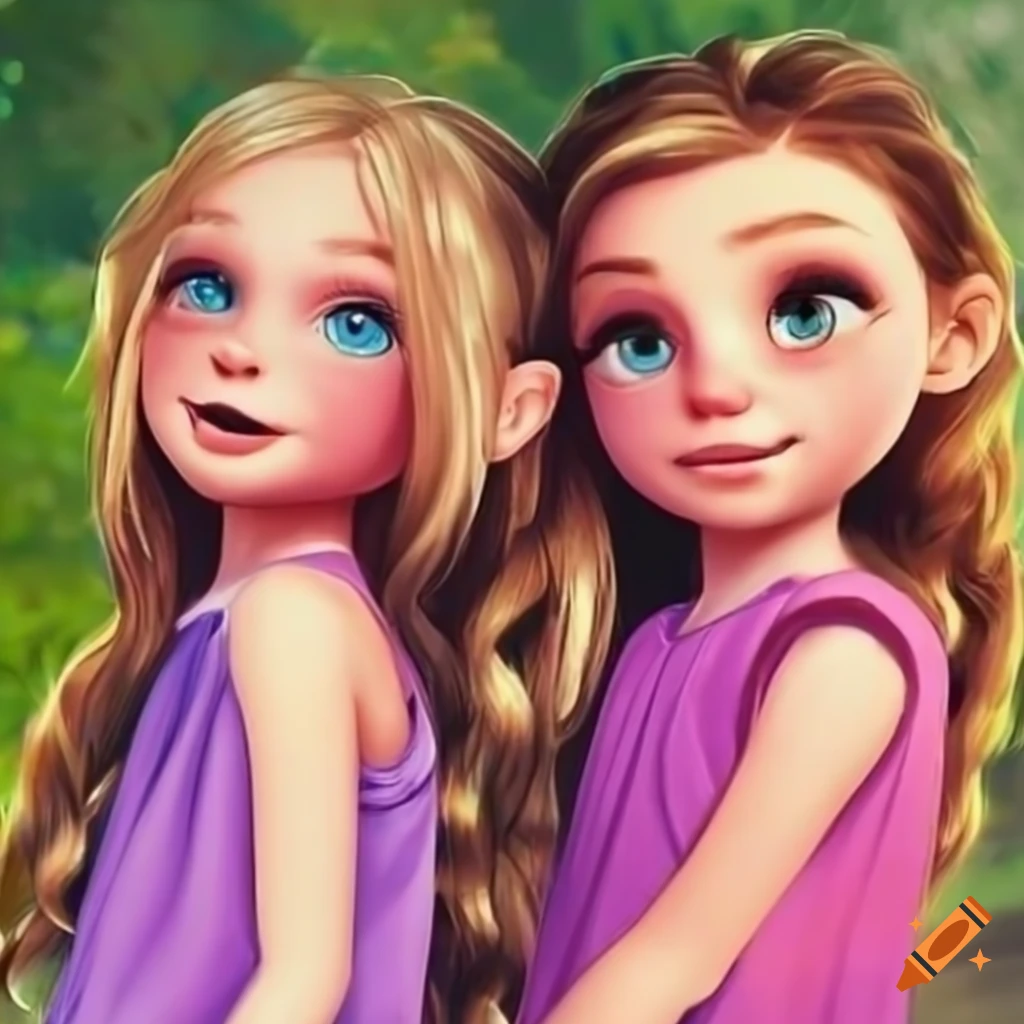Two girls with different hair colors and eye colors on Craiyon