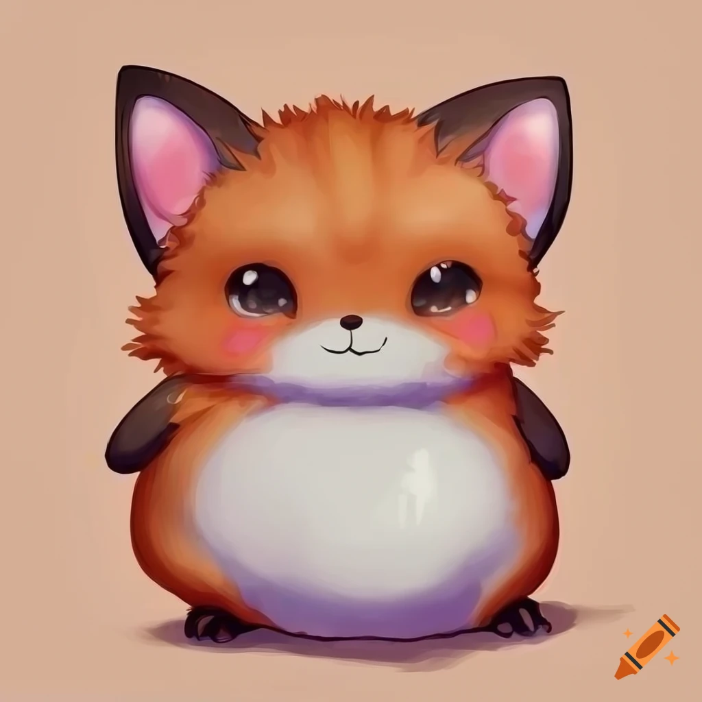 Realistic painted illustration of a cute chubby fox on Craiyon