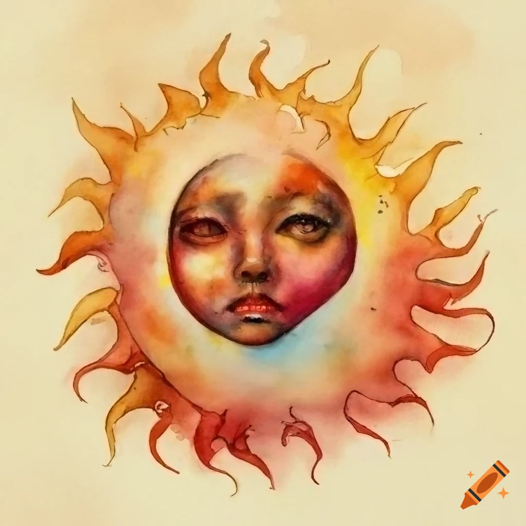 Art nouveau watercolor of the sun on Craiyon