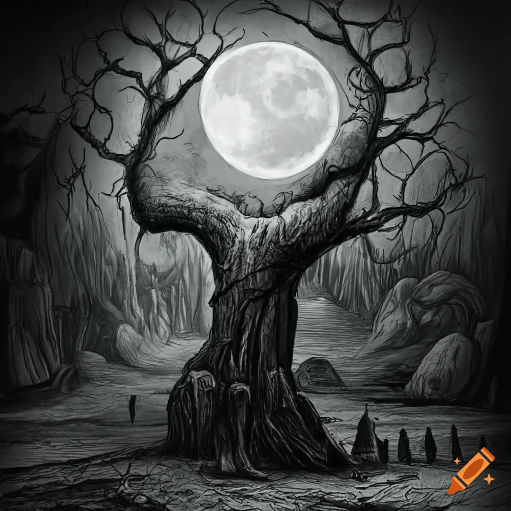 Artistic pencil drawing of mysterious tree-like structures on Craiyon