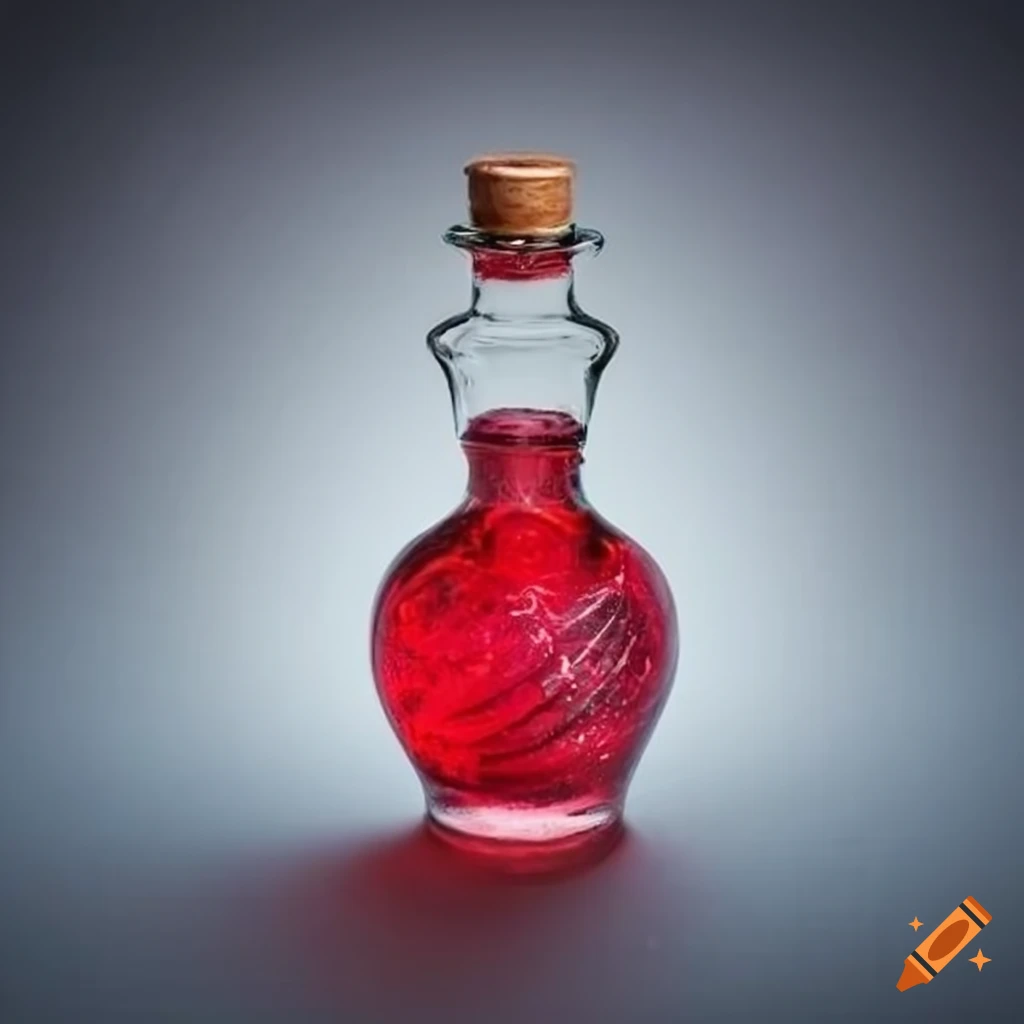 Antique glass bottle with red potion from Harry Potter on Craiyon