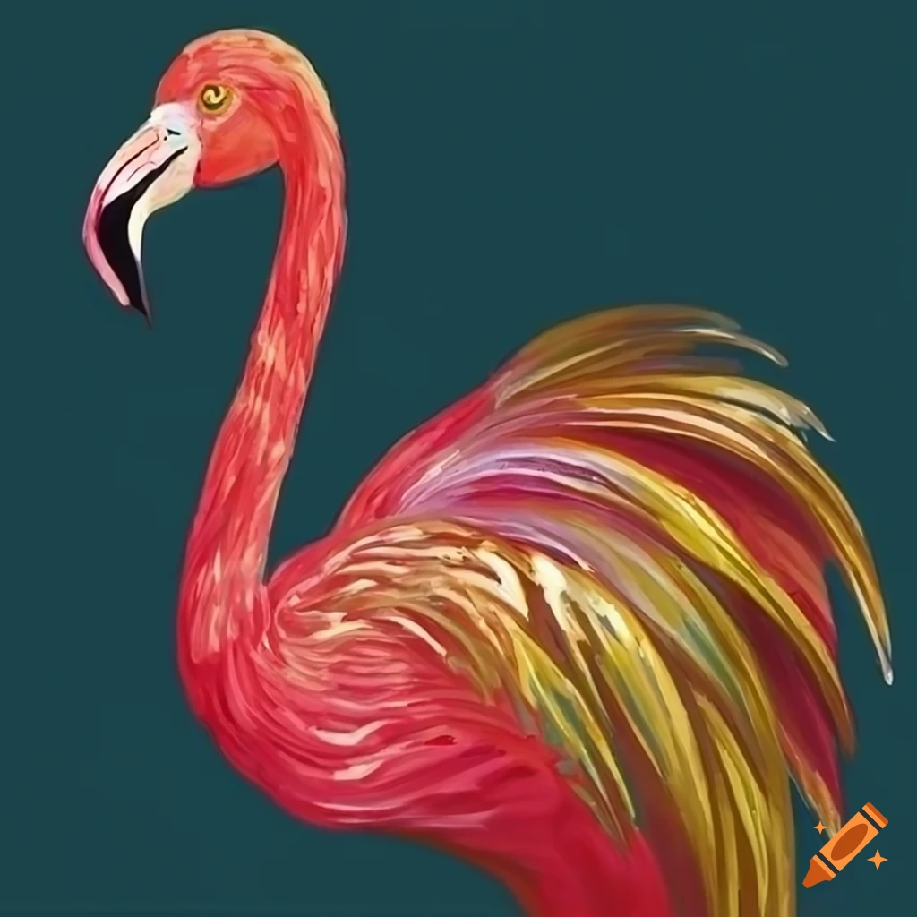 Impressionistic painting of a golden flamingo on Craiyon