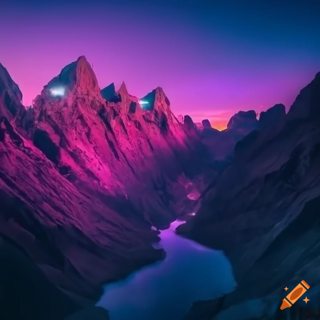 Cyberpunk style digital mountains on Craiyon