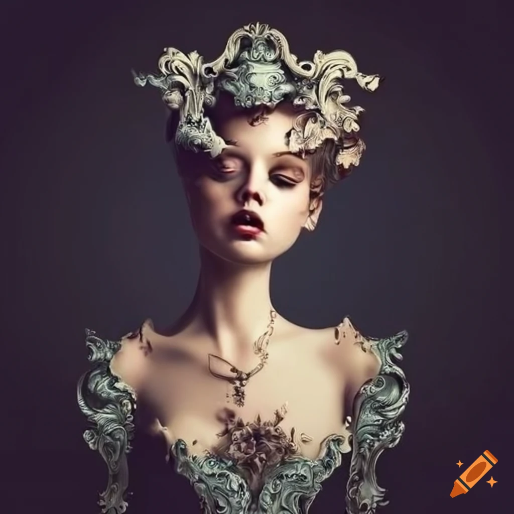 Surreal baroque rococo style artwork in the clouds on Craiyon