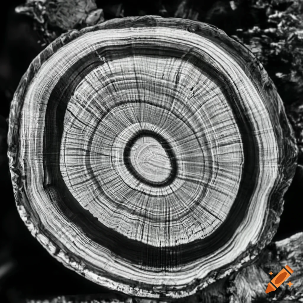 Black and white close-up of tree rings