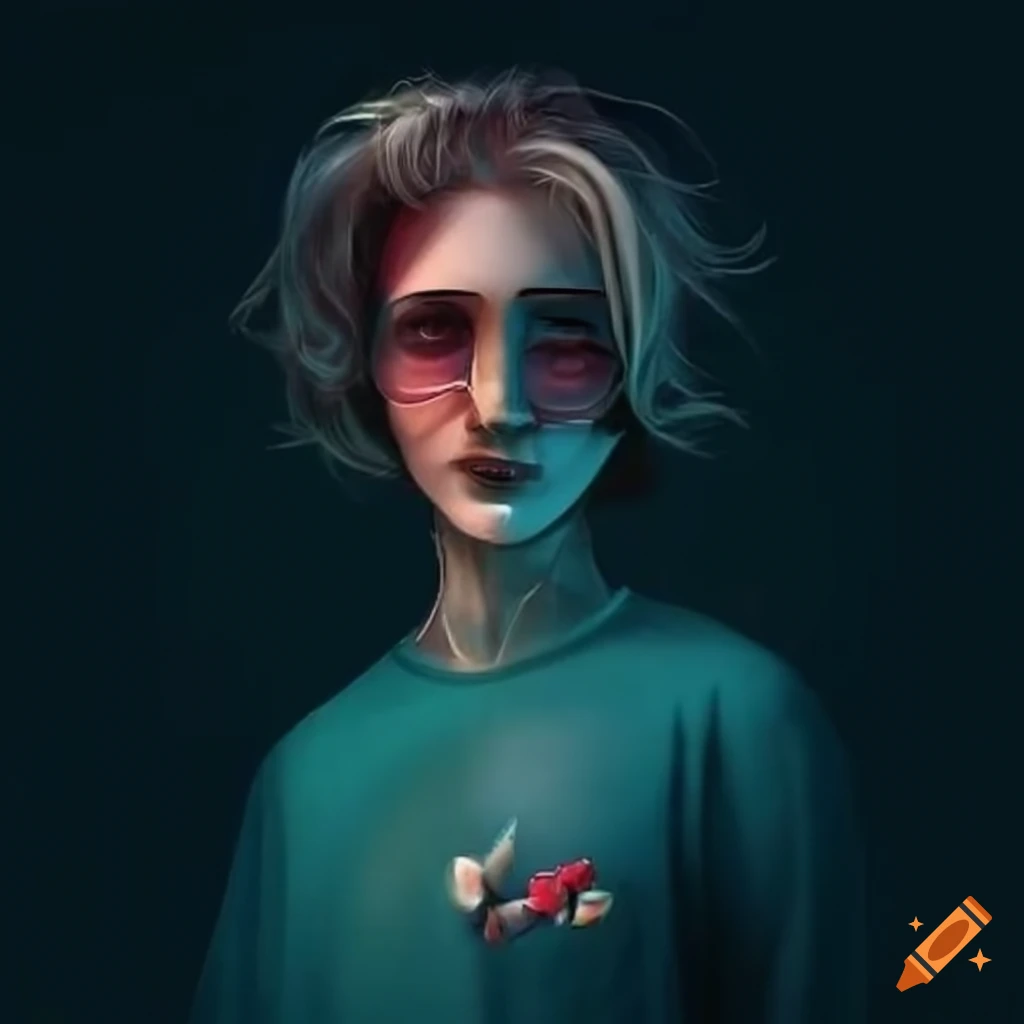 Distorted fish eye drawing of an artist on Craiyon