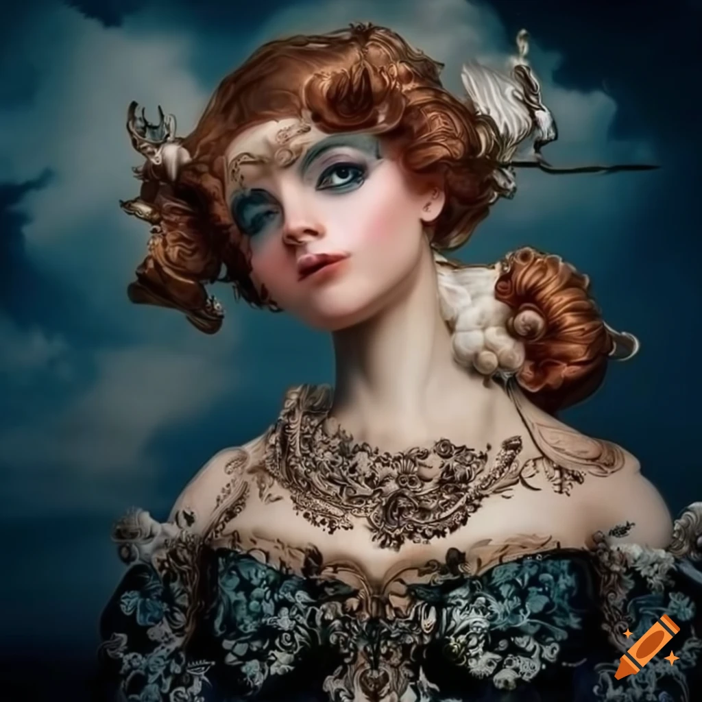 Surreal baroque rococo style artwork in the clouds on Craiyon