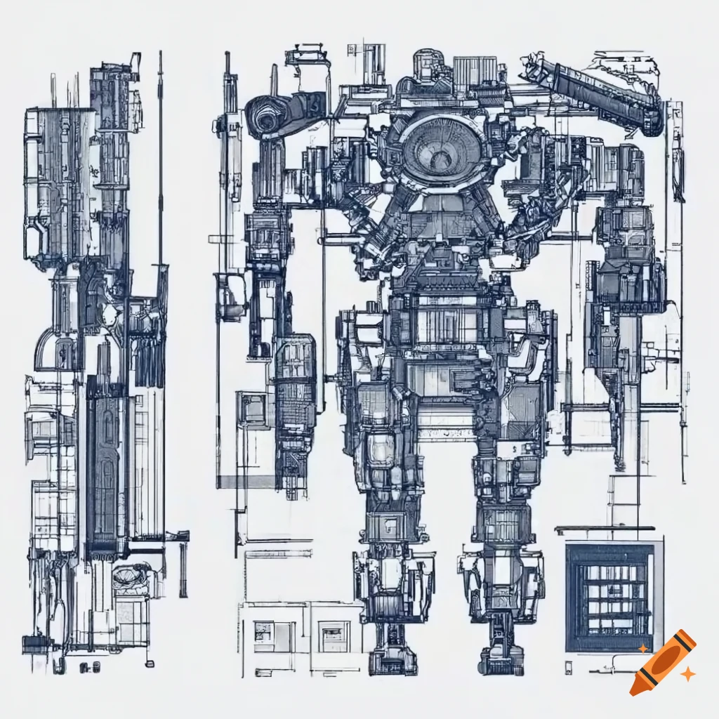 Blueprint of a light mech with intricate design on Craiyon