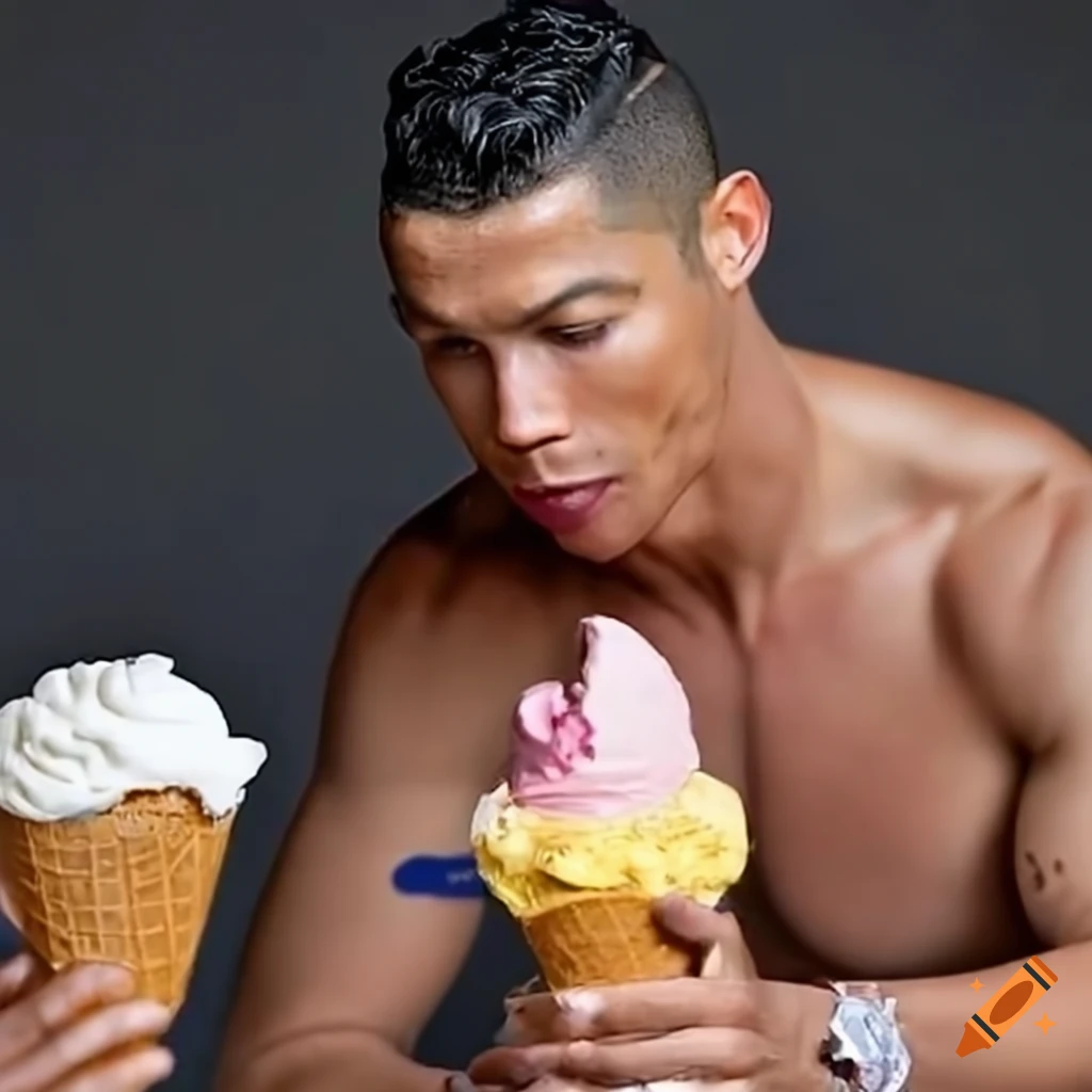 Ronaldo enjoying ice cream on a chic terrace on Craiyon