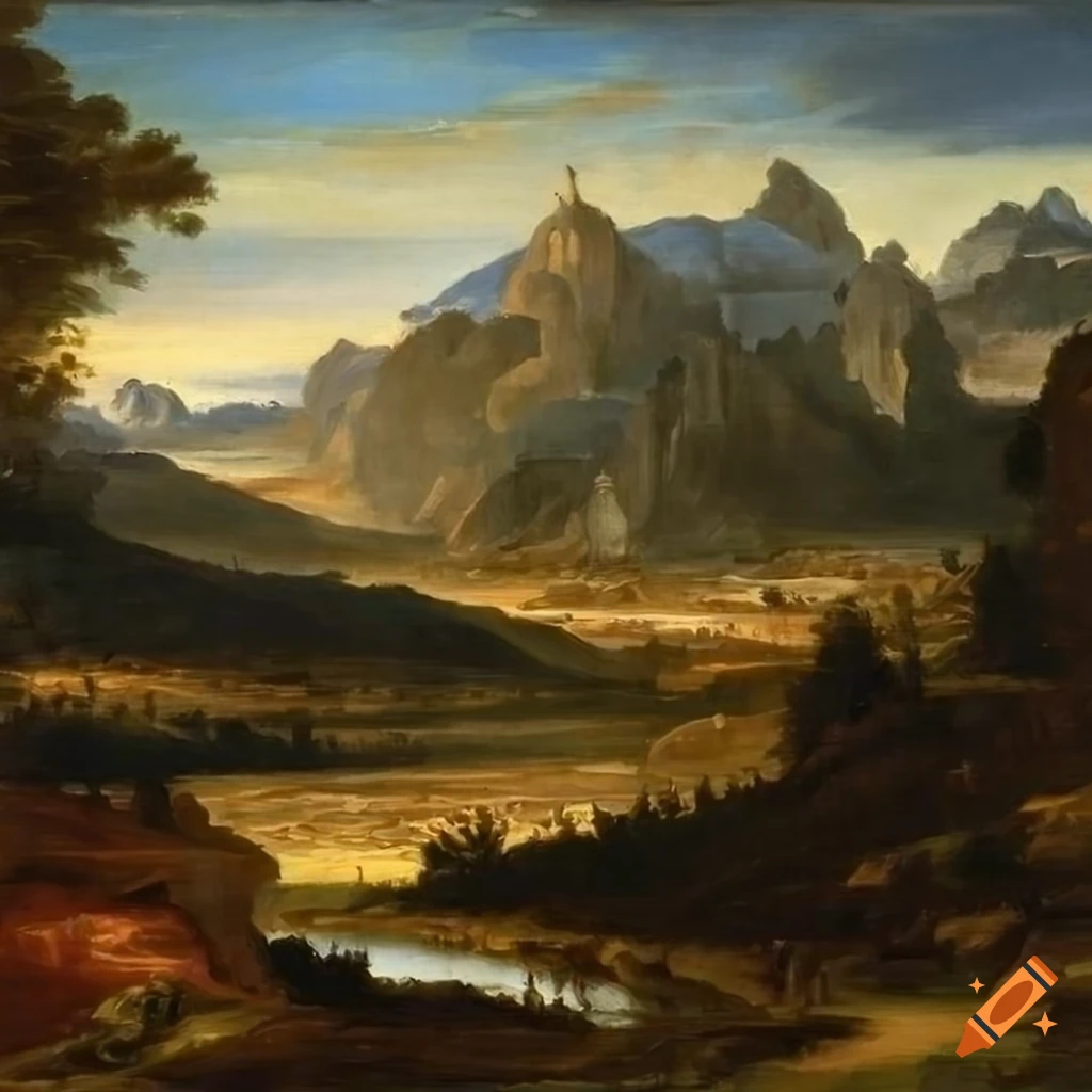 Classic renaissance landscape painting on Craiyon