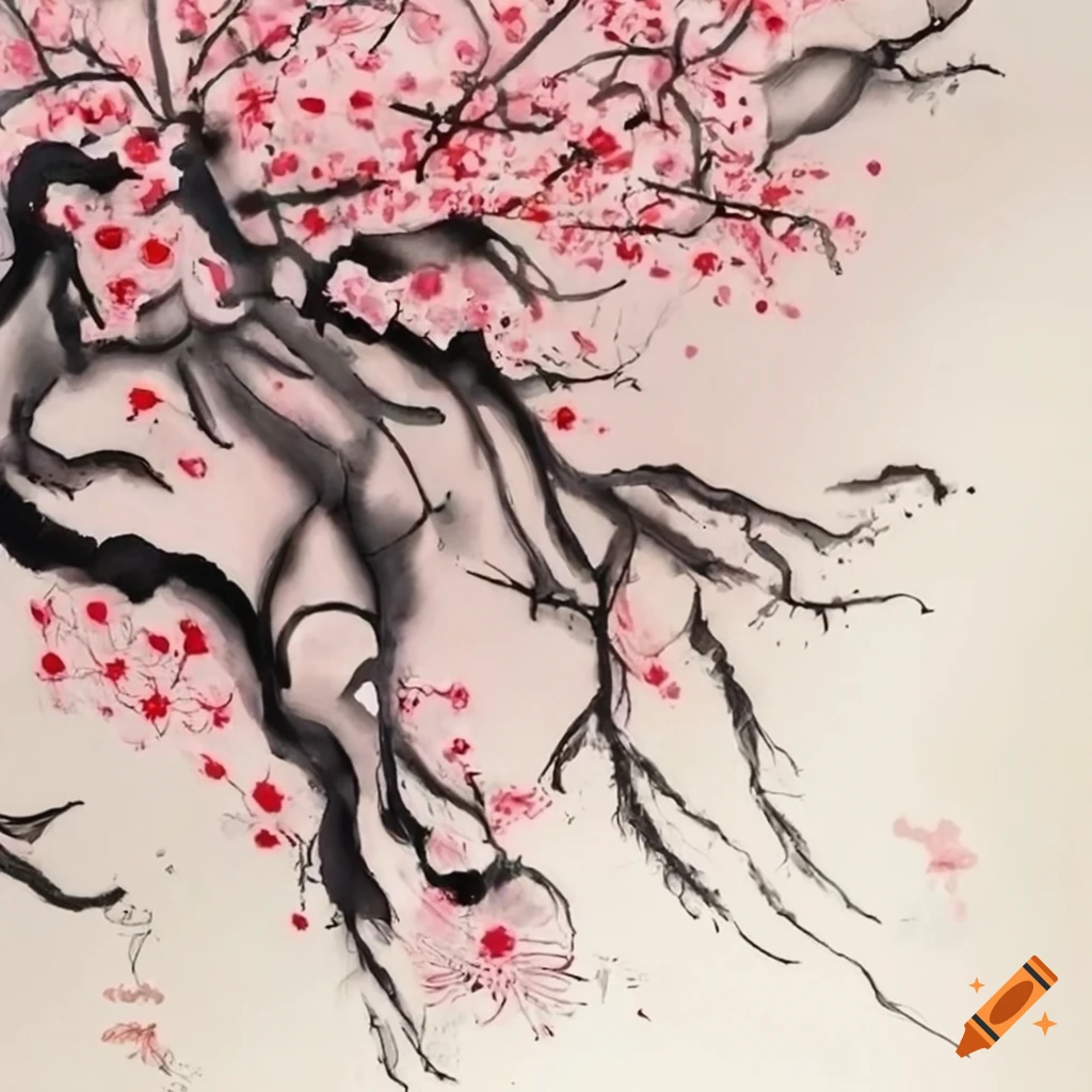 Detailed ink wash painting of cherry blossoms on Craiyon