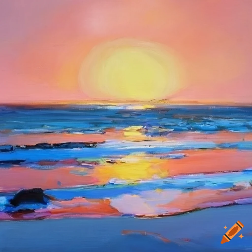 Pastel sunset at a coastal beach on Craiyon