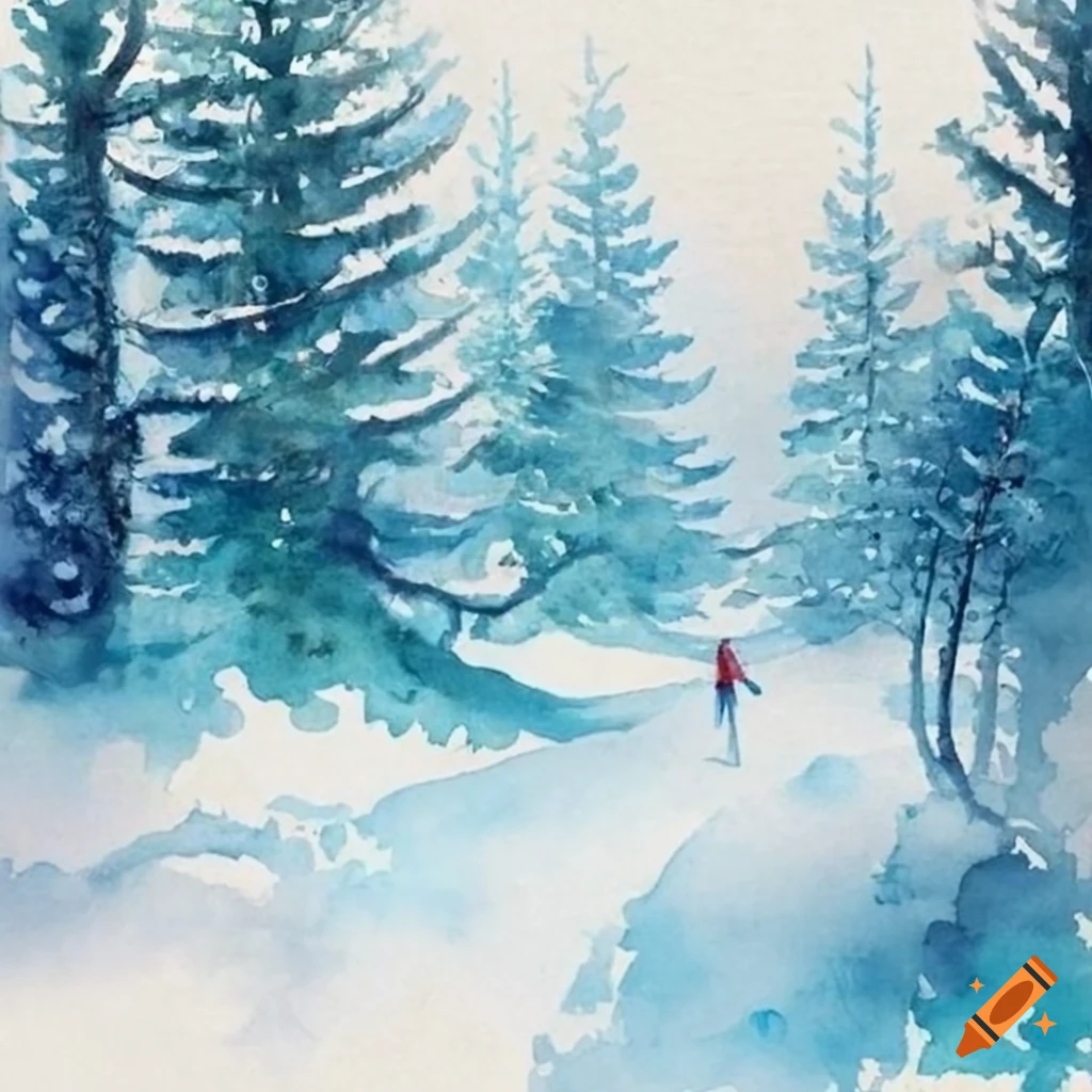 Watercolor painting of a winter forest on Craiyon