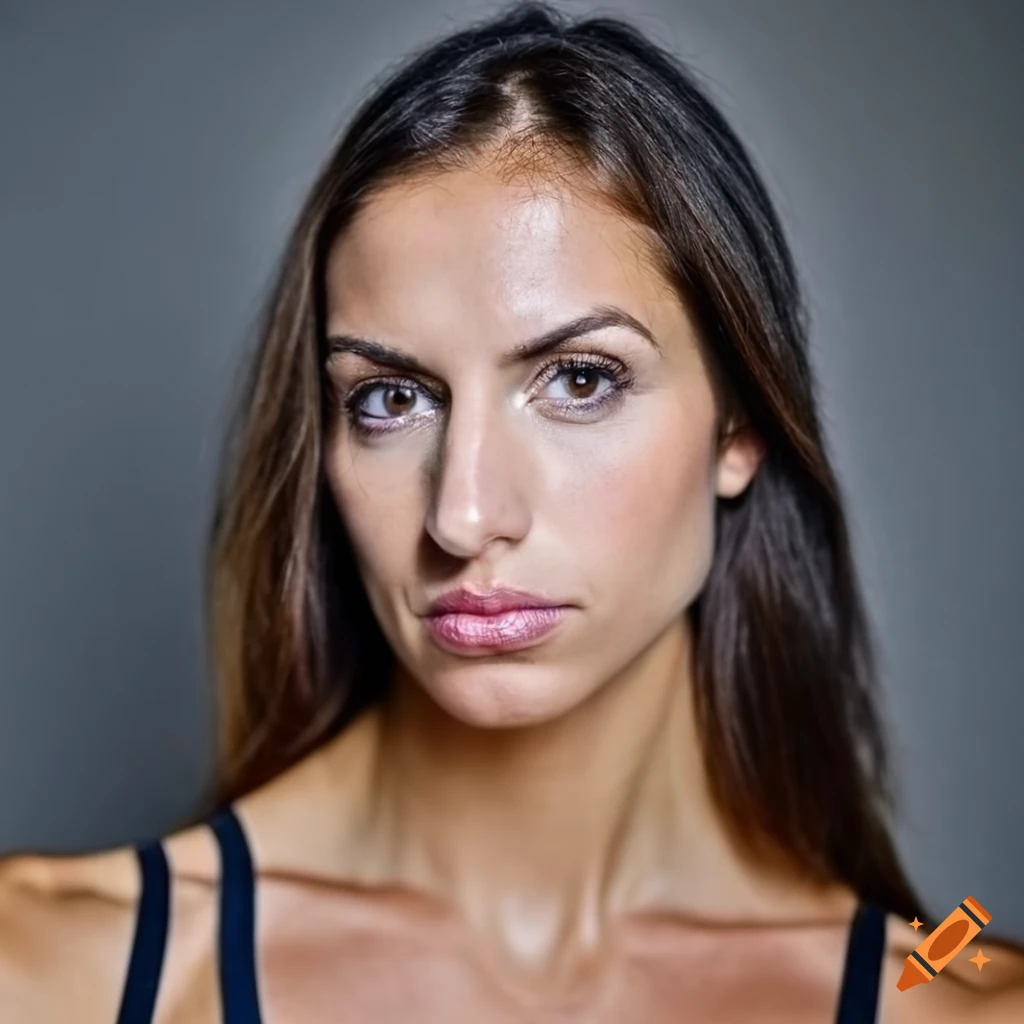 Portrait of a tall and muscular woman with distinct facial features on ...