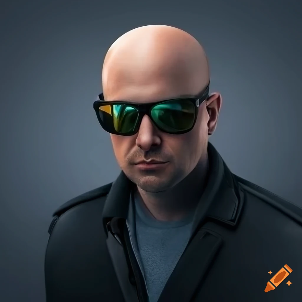 Photo of a bald man driving a black Alfa 147 car on Craiyon