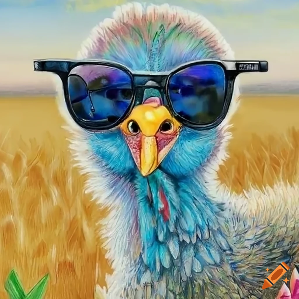 Detailed colored pencil illustration of a baby turkey with sunglasses ...