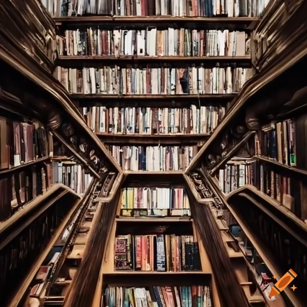 Image of a mystical library with endless shelves of books on Craiyon