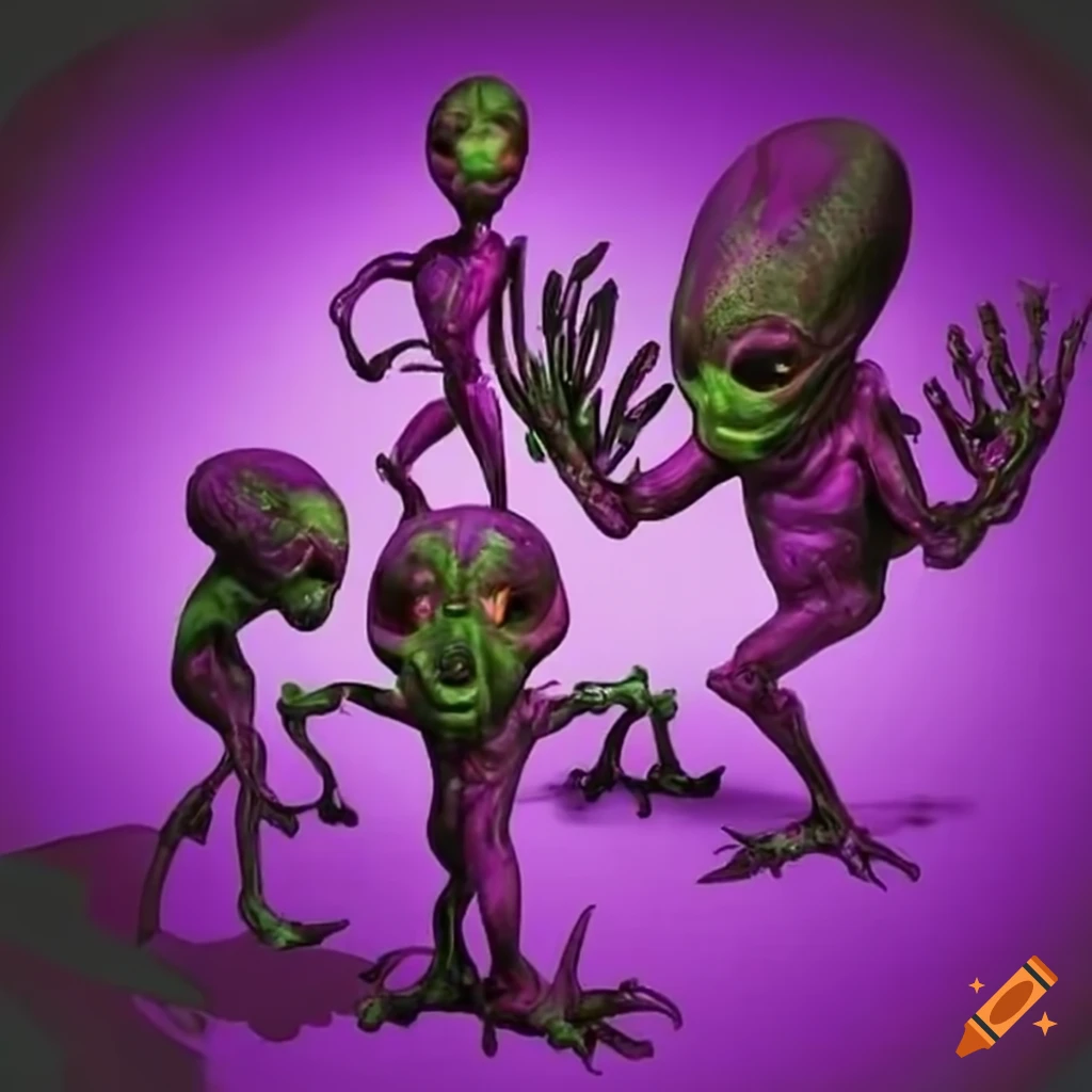 Purple aliens engaged in a fierce battle on Craiyon