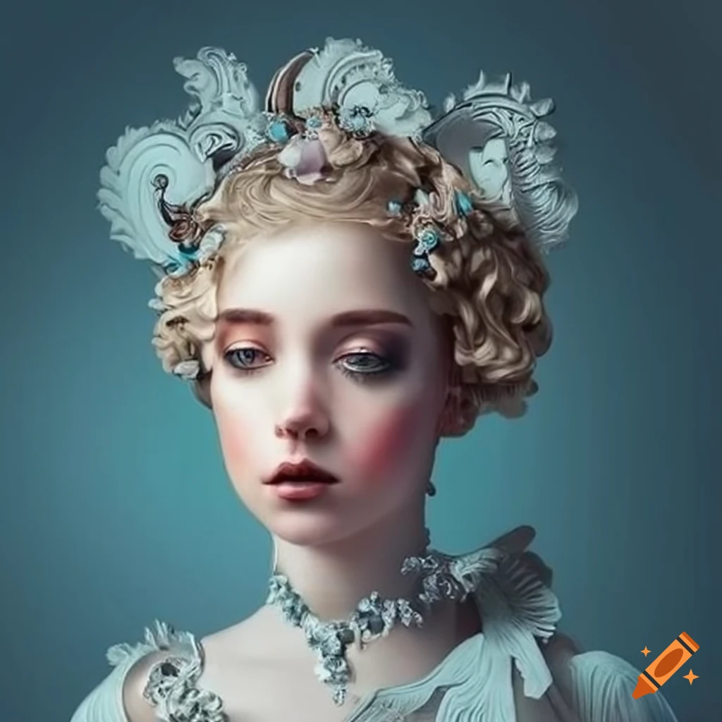 Surrealistic baroque rococo art in the clouds on Craiyon