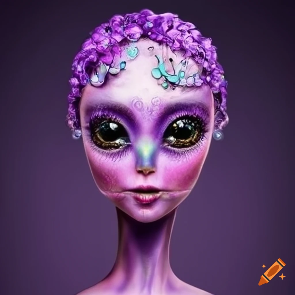 Illustration of cute purple-haired alien girls on Craiyon