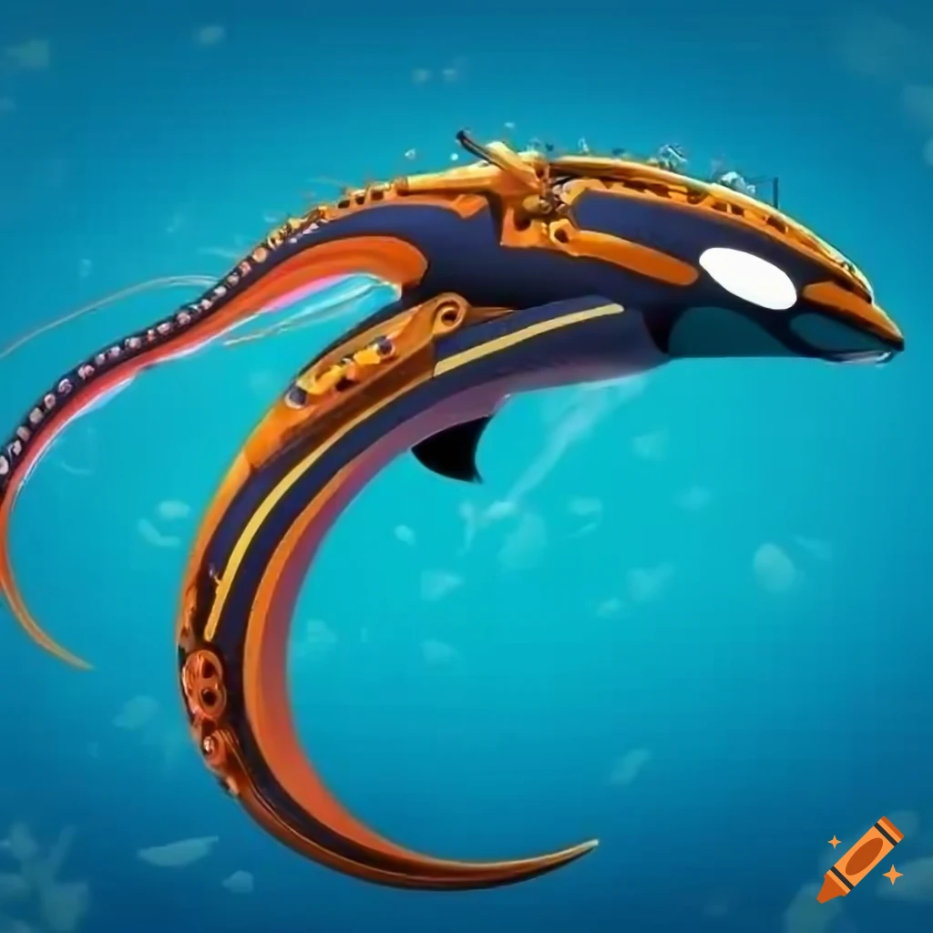 Mechanical hybrid creature with orca, electric eel, and octopus ...