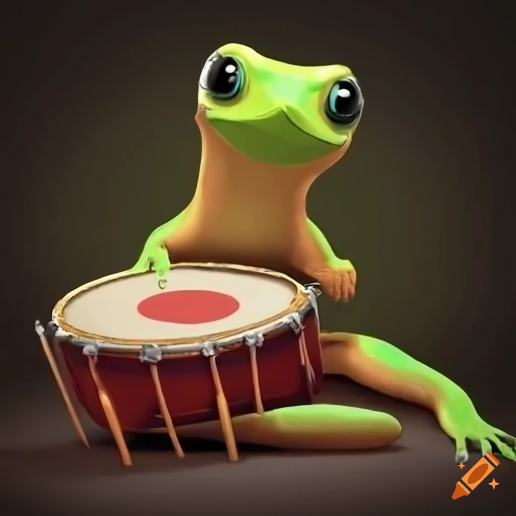 Lizard playing a drum in a music store on Craiyon