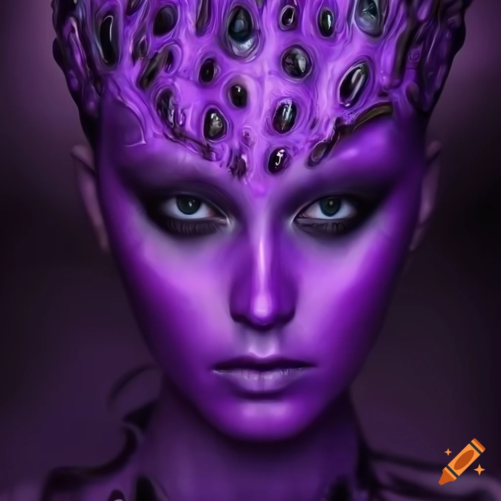 Purple futuristic alien girl with unique appearance