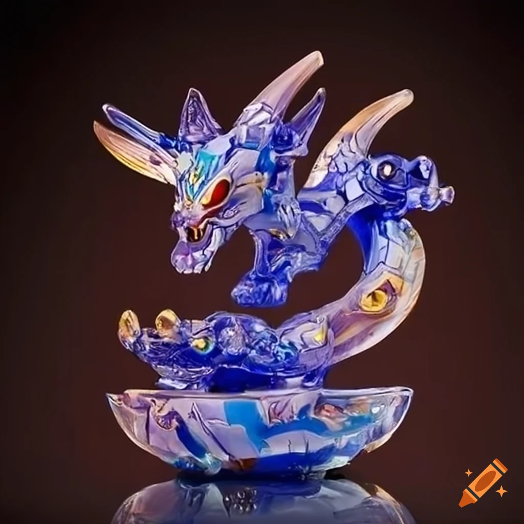 Intricate glass sculpture of a multi-headed dragon bakugan on Craiyon