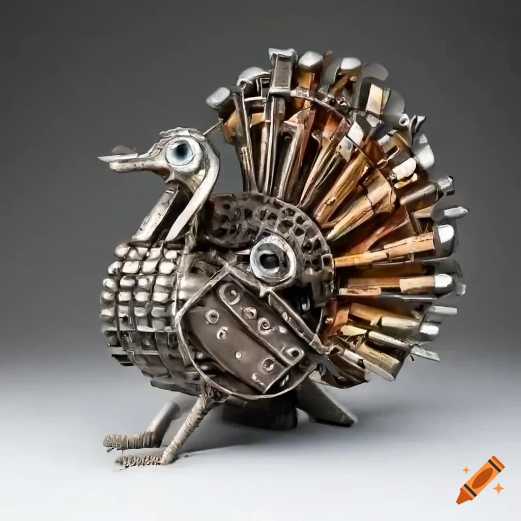Detailed scrap metal sculpture of a turkey on Craiyon