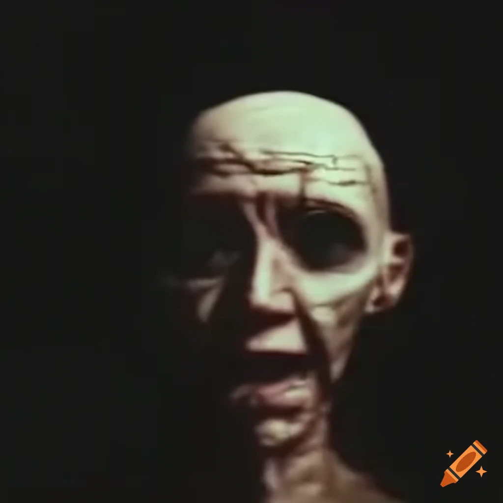 Grainy vhs footage of a spooky man with elongated face on Craiyon