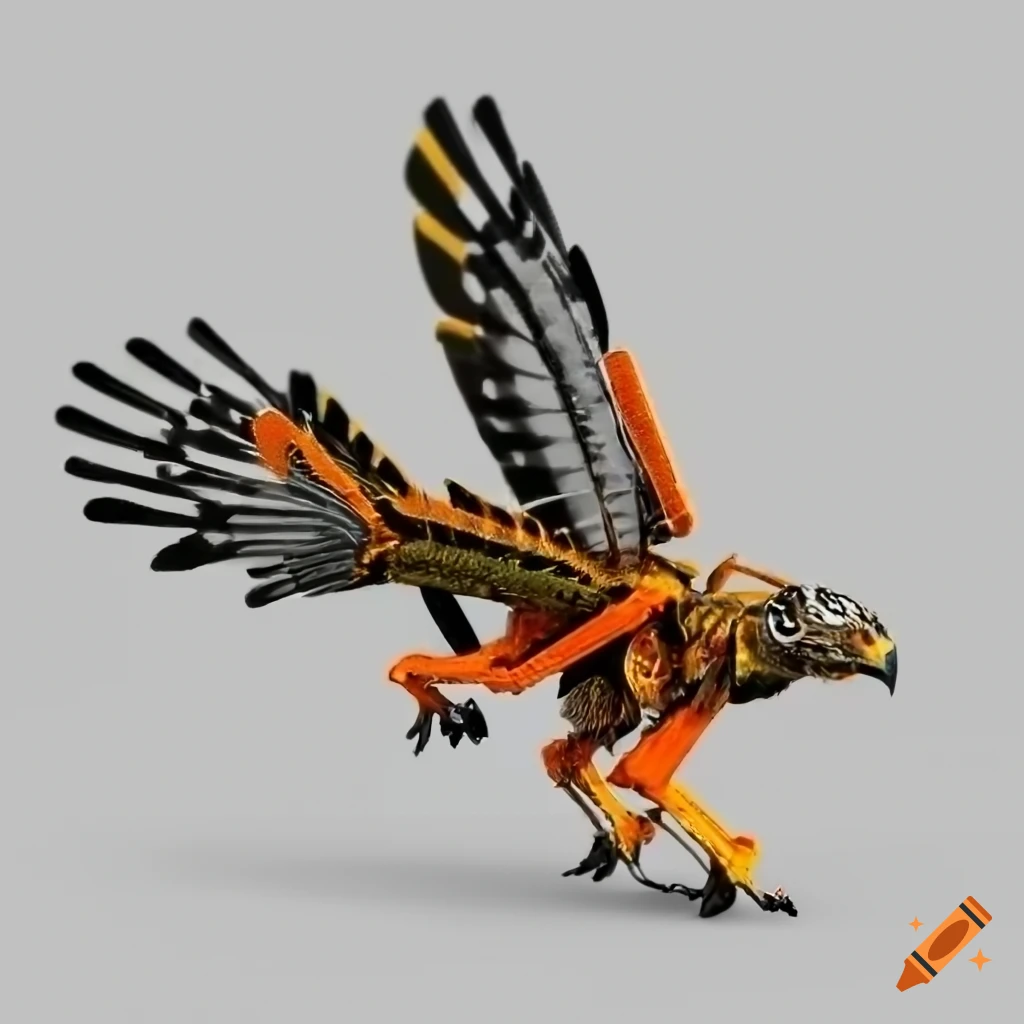 Mechanical hybrid creature with features of a hawk, tiger, and ...