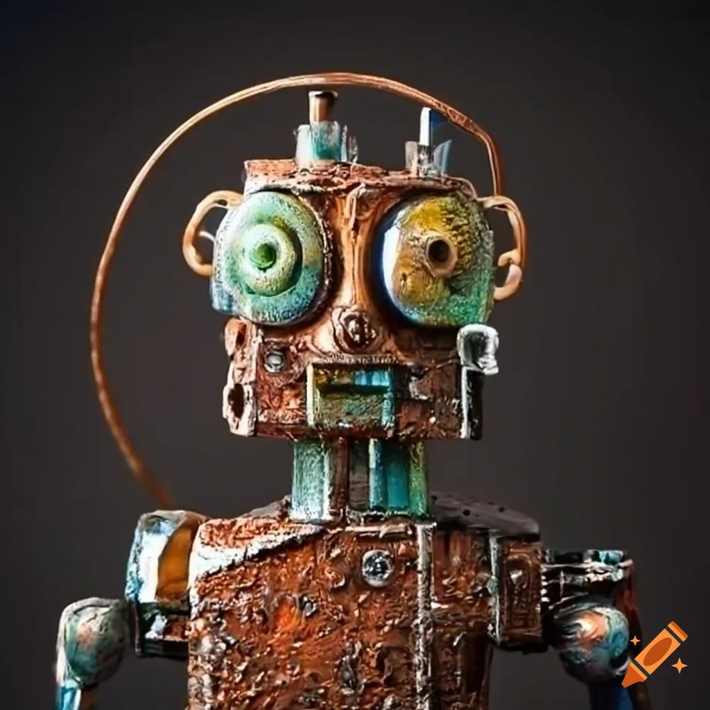 Sculpture of creatures and robots with recycled materials on Craiyon