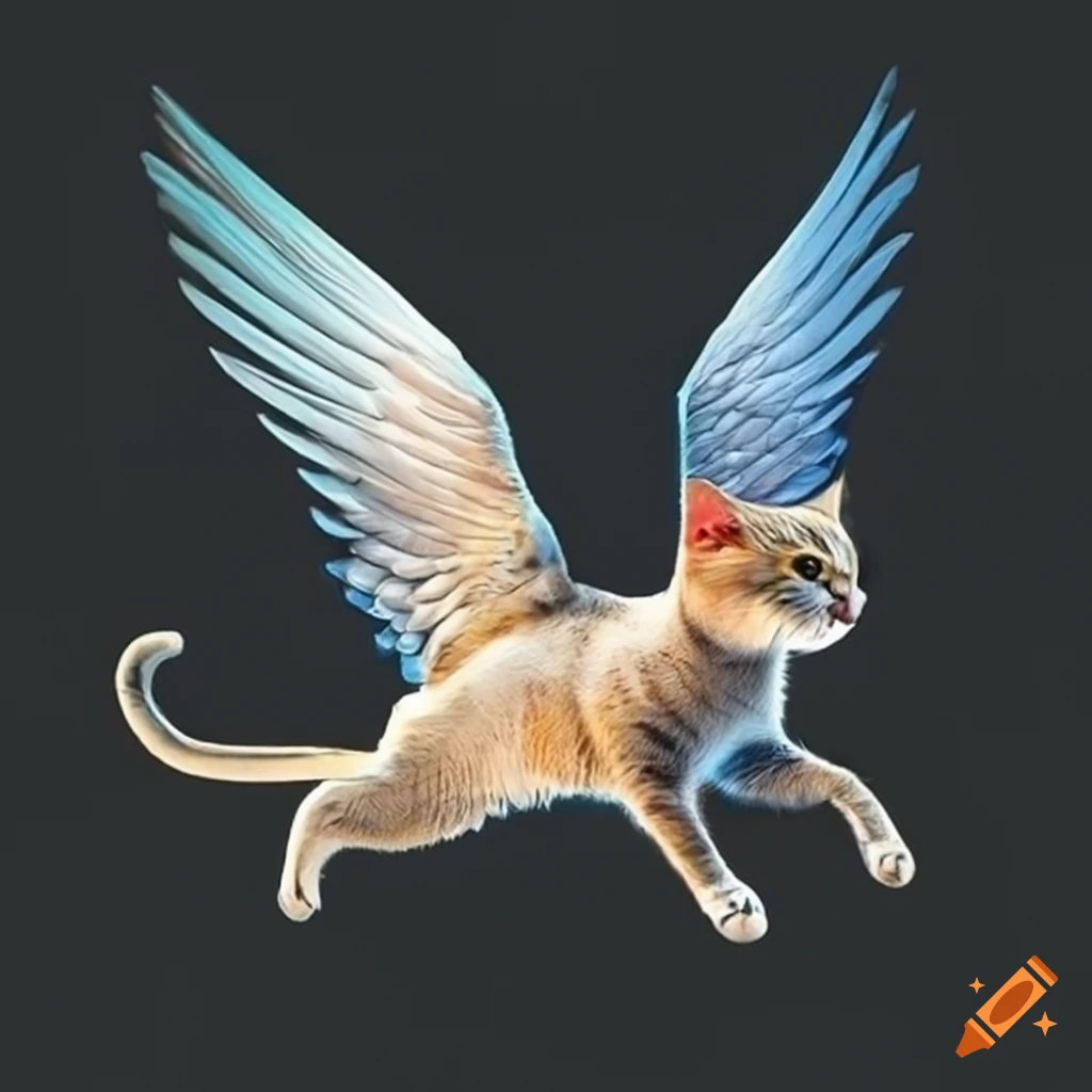Cat with angel wings flying on Craiyon