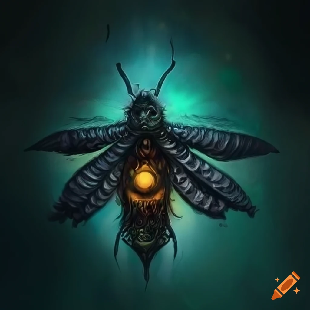 Artwork of a firefly with dark magic design on Craiyon