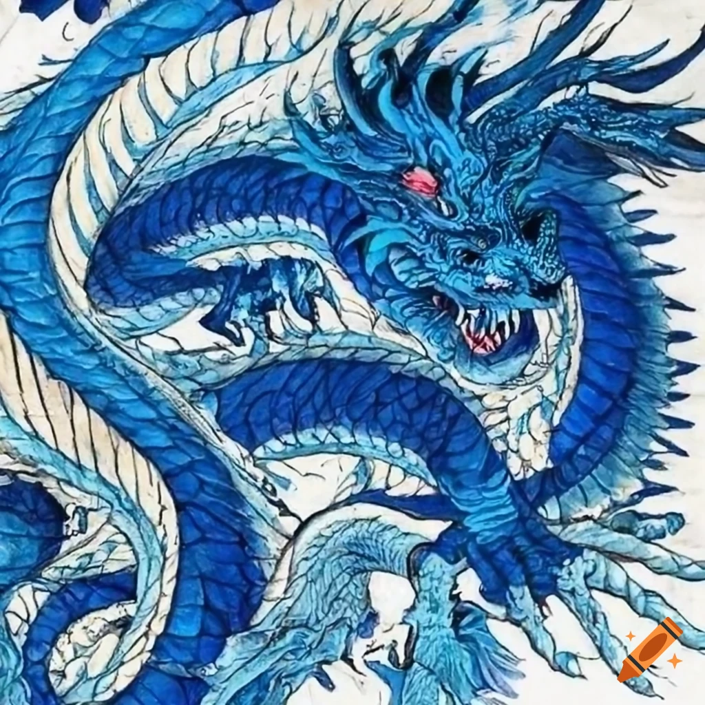 Blue japanese dragon illustration on Craiyon