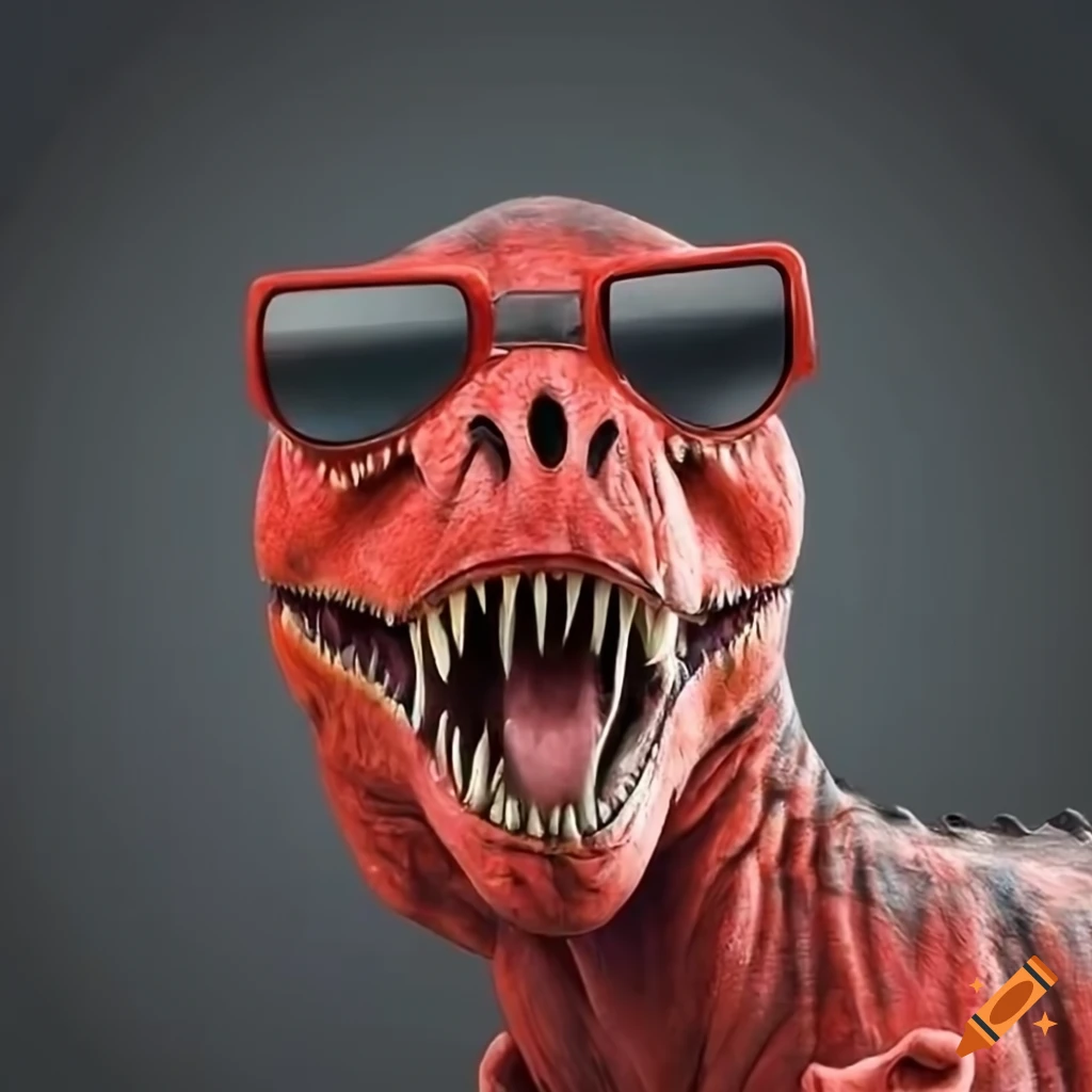 Portrait of a red t-rex wearing sunglasses on Craiyon