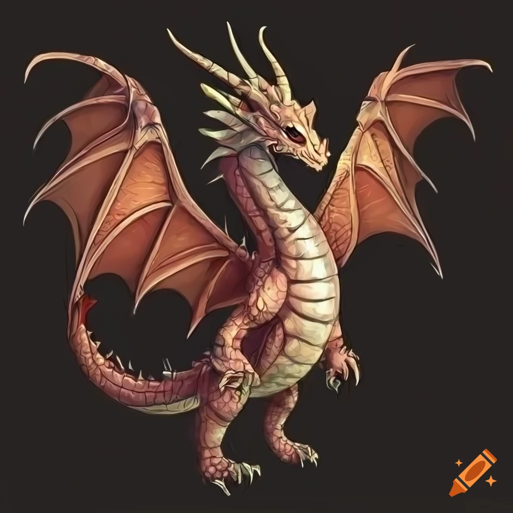 Detailed side view of a dragon with wings and four legs on Craiyon