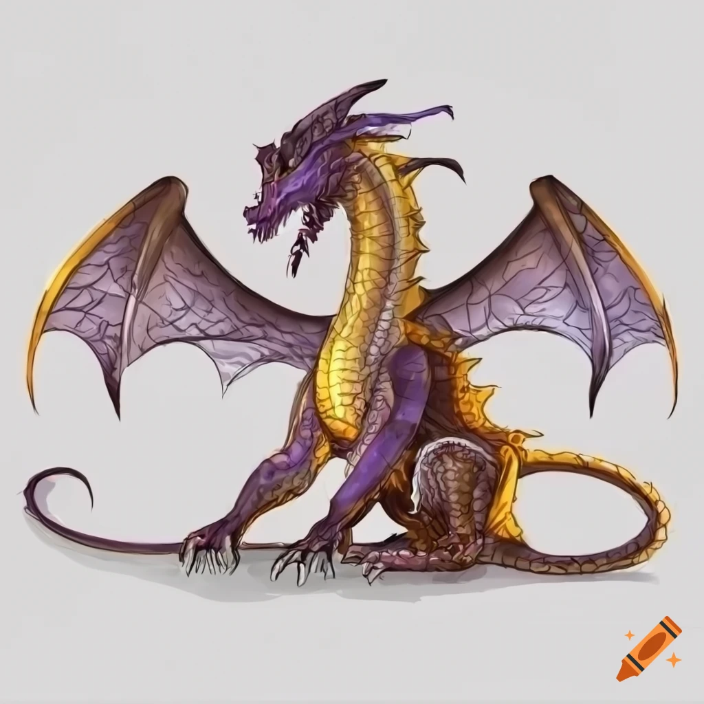 Detailed side view of a dragon with wings and four legs on Craiyon