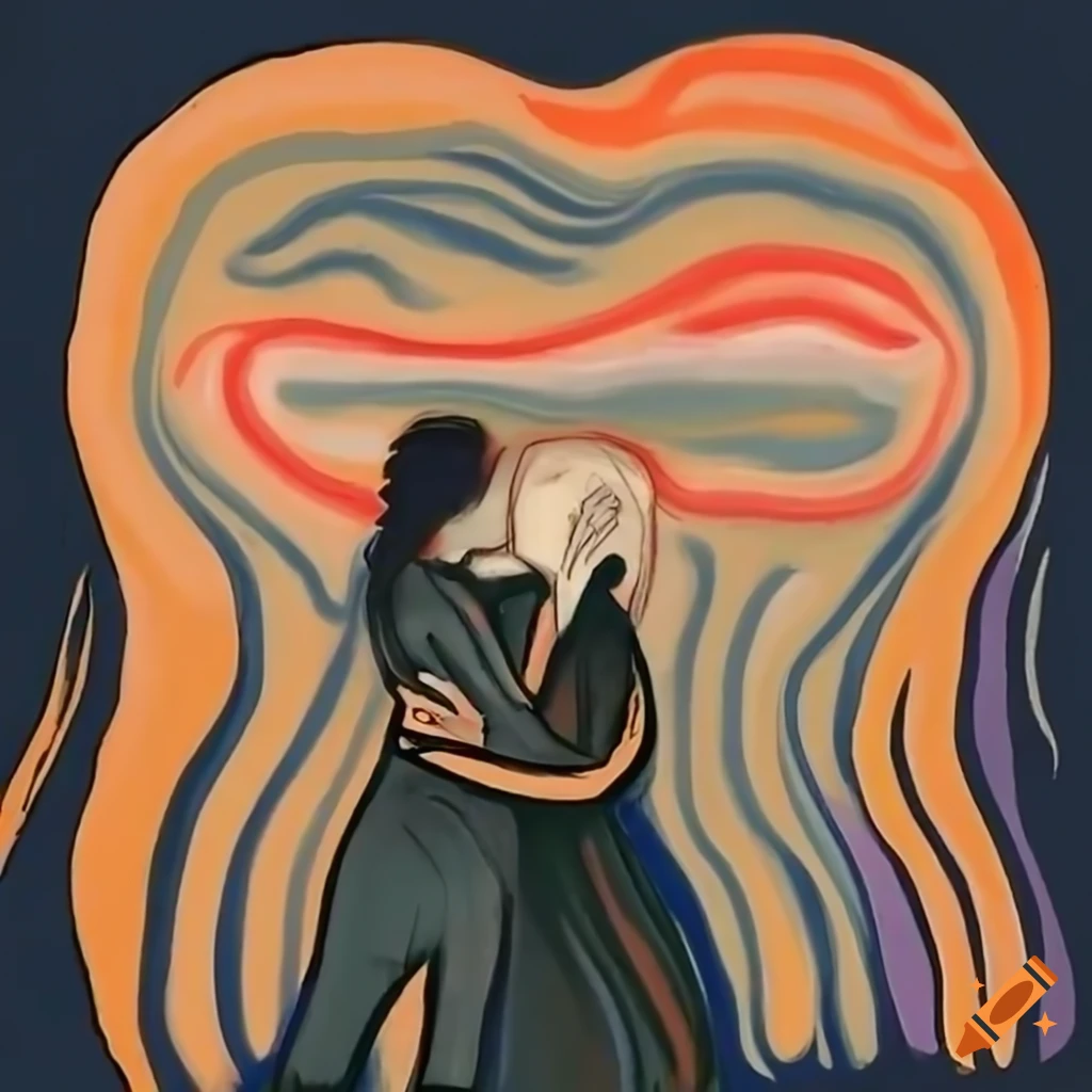 Minimalistic artwork combining the kiss by klimt and the scream by ...