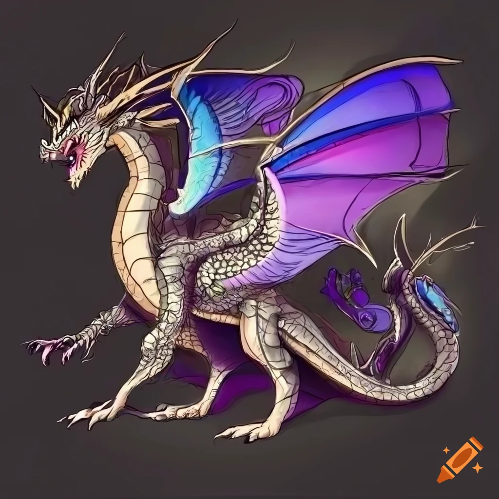 Side view of a detailed dragon illustration on Craiyon