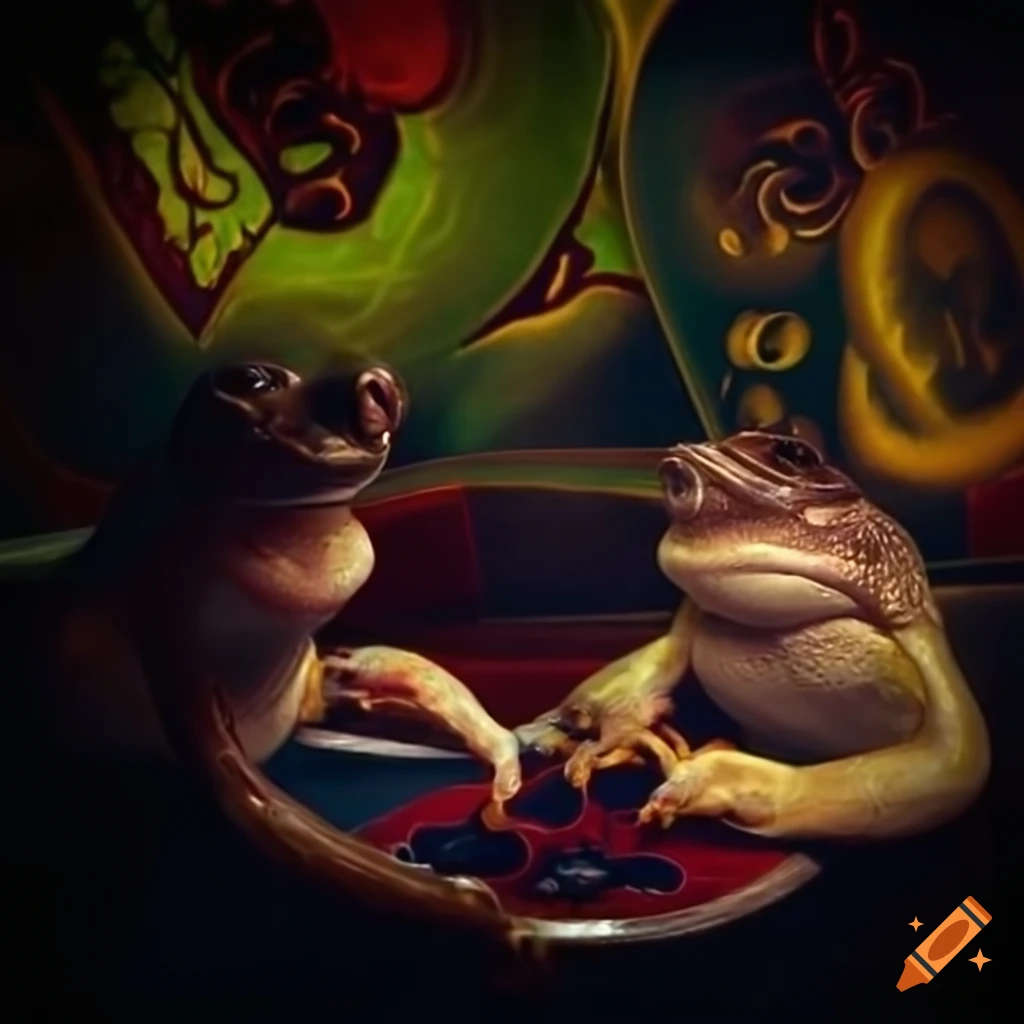 Psychedelic artwork of frogs playing poker