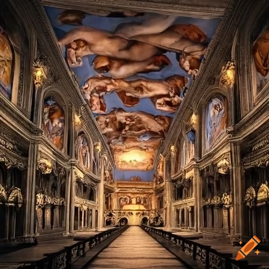 Reimagined gilt ceiling inspired by the Sistine Chapel on Craiyon