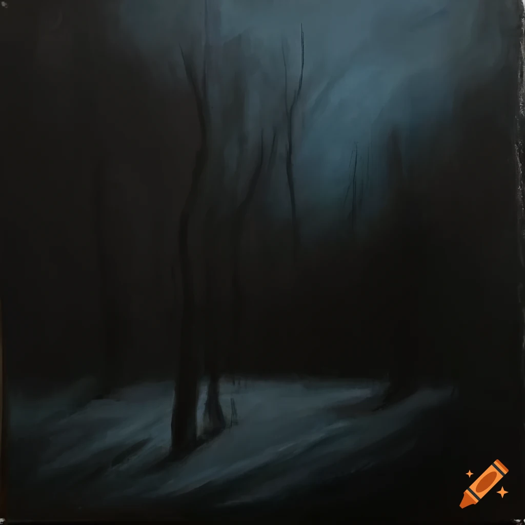 Acrylic painting of a desolate landscape with shadowed figure on Craiyon